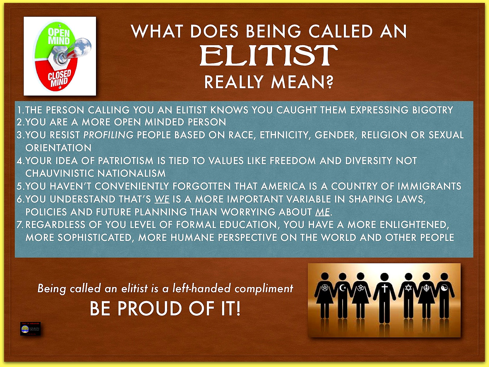 Proud to be called an elitist – Tent of Abraham